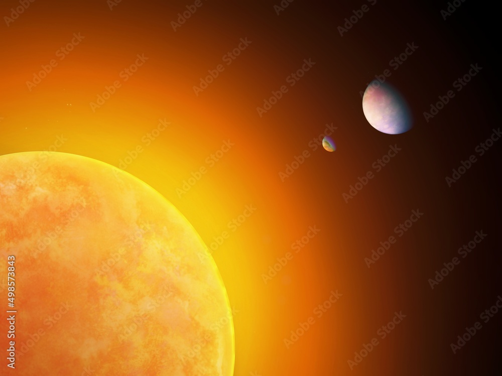 Comparison of the sizes of a star, a rocky planet and a gas giant. The ...