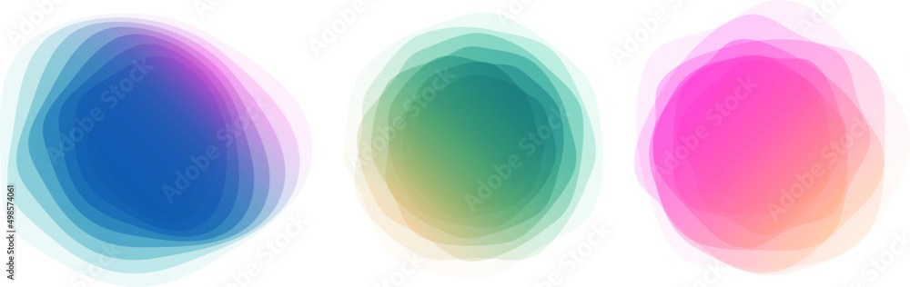 3 Modern liquid abstract blur blob set topographic depth gradient. Flat ...