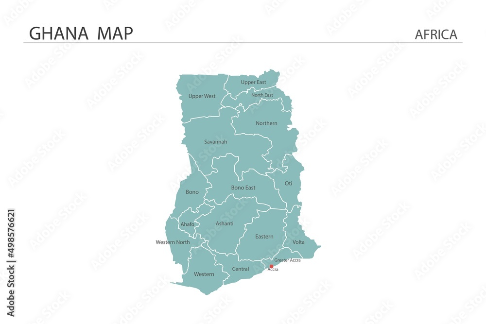 Ghana map vector illustration on white background. Map have all ...