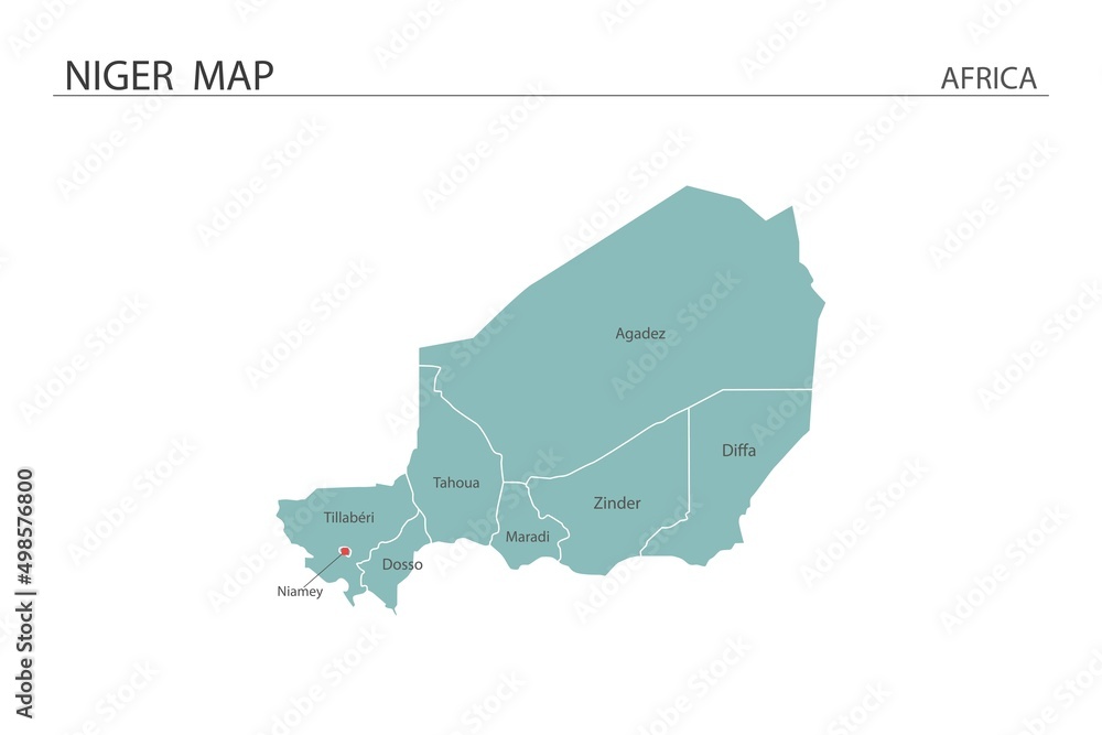 Niger map vector illustration on white background. Map have all ...