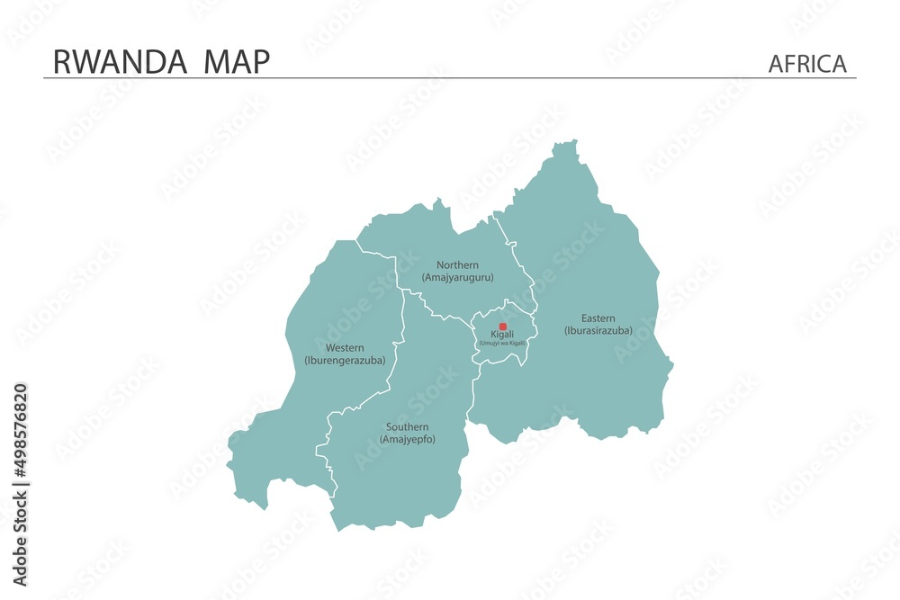 Rwanda map vector illustration on white background. Map have all ...