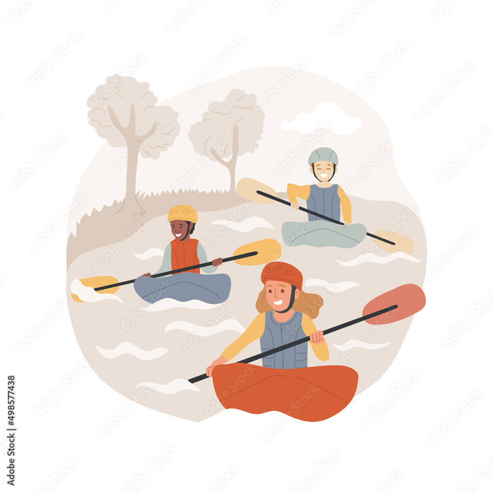 Kayaking camp isolated cartoon vector illustration. Children kayaking ...