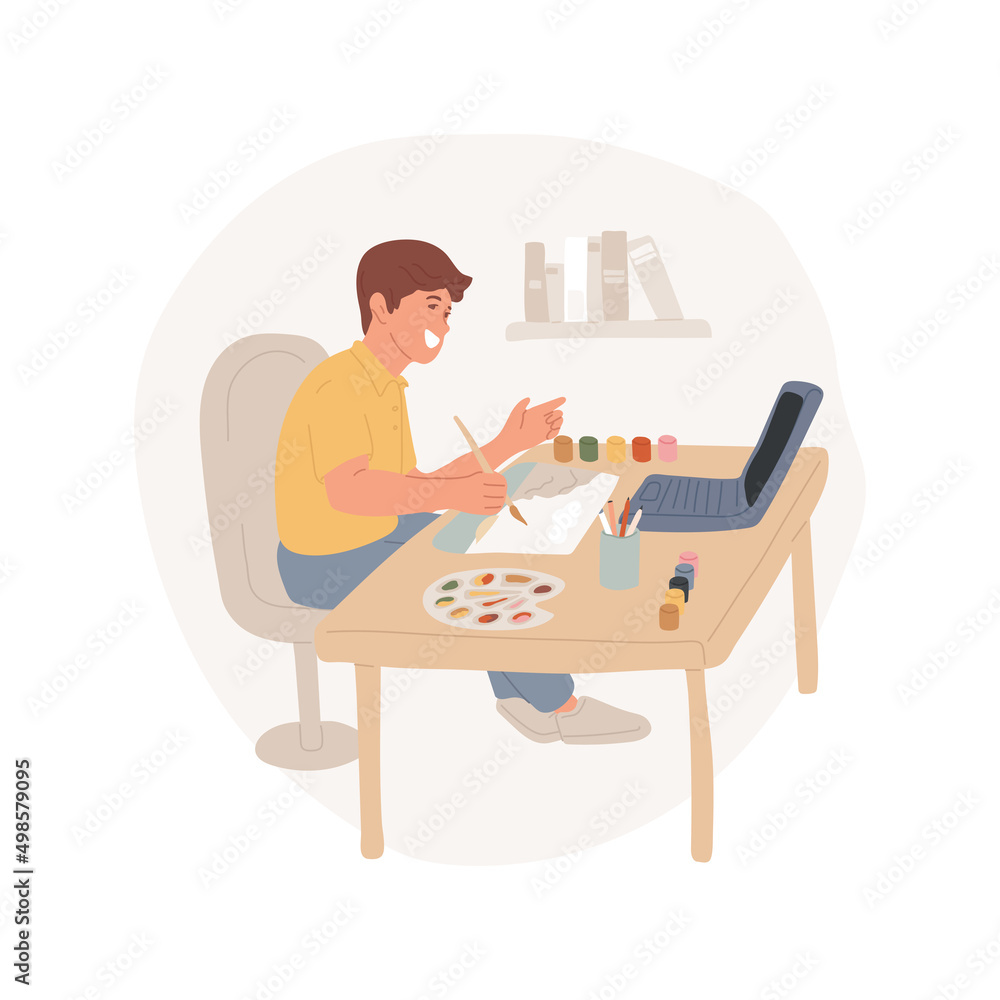 Drawing online class isolated cartoon vector illustration. Sketching ...