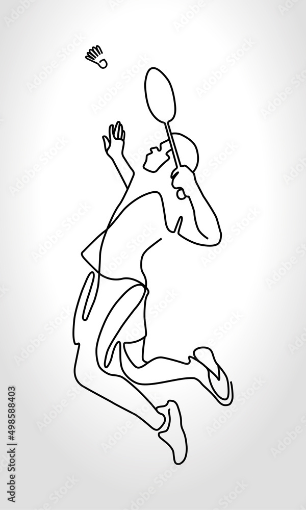 Single continuous one line drawing of badminton player jump and smash ...
