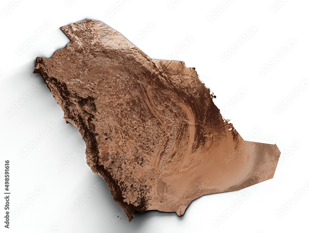 3d illustration of Saudi Arabia Topographic Map, 3d realistic map ...