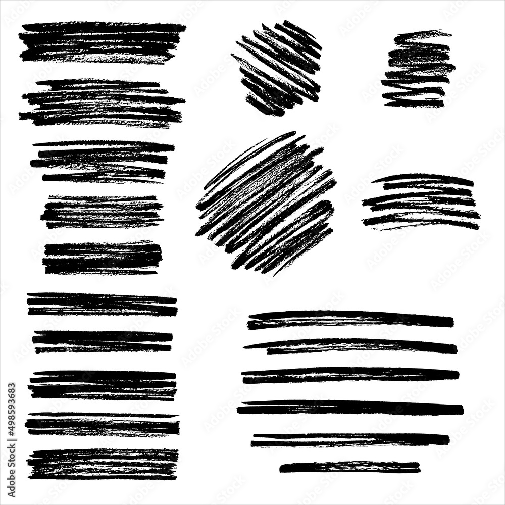 Set, collection of vector rough, textured uneven brush strokes. Pastel ...