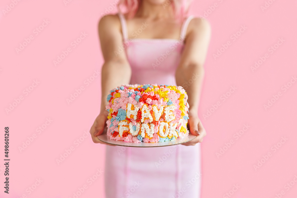 birthday cake design in woman hands Stock Photo | Adobe Stock