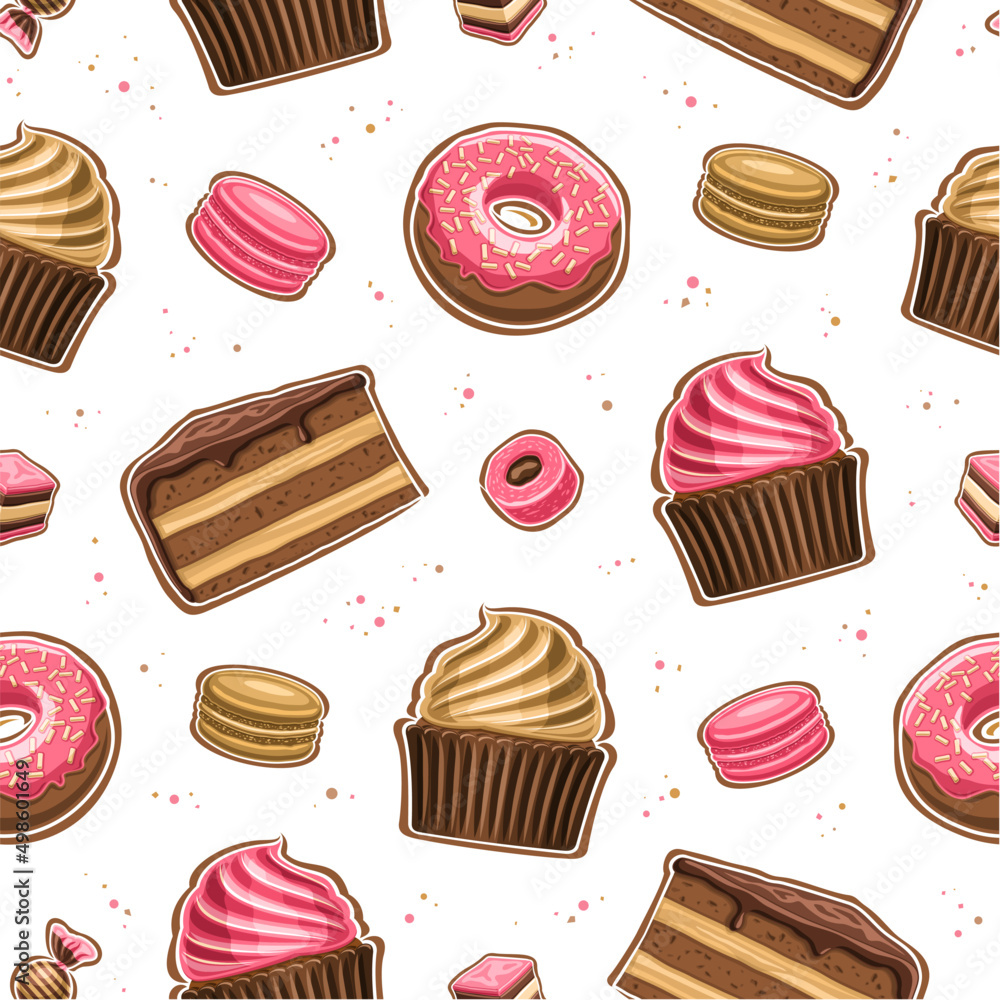 Vector Sweet Seamless Pattern, repeating background with set of cut out ...