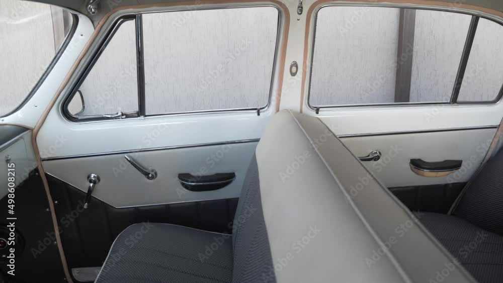 4K. View from inside the old retro Volga Gaz 21 car, Soviet times. Slow ...