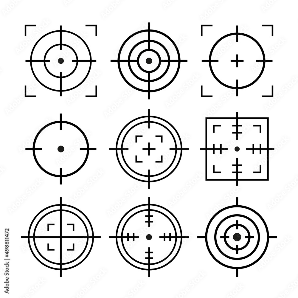 Collection of target icons. Pictogram target or sight. Shooting or hit ...