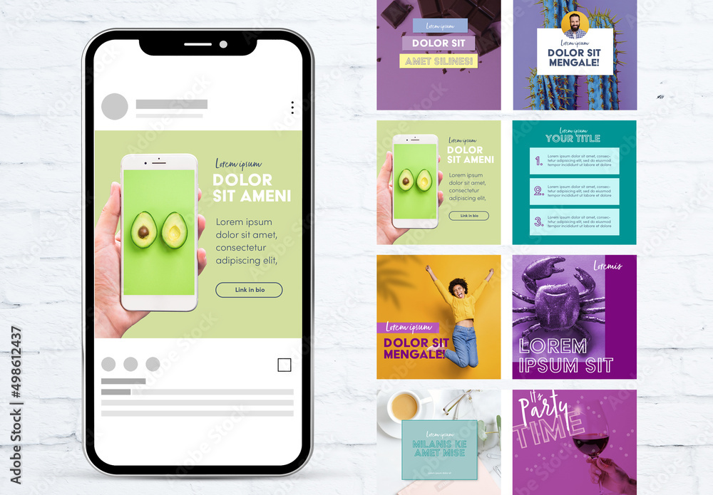 Colorful Social Media Post Bundle Stock Template | Adobe Stock