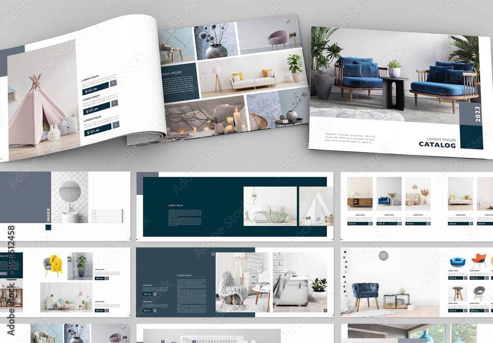 Product Catalog with Green and Grey Accents Stock Template | Adobe Stock