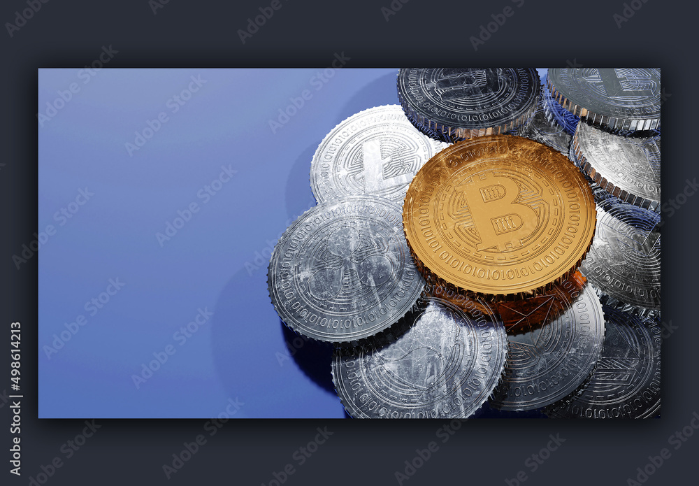Render of Realistic Golden Bitcoin and Silver Crypto Coins Stock ...