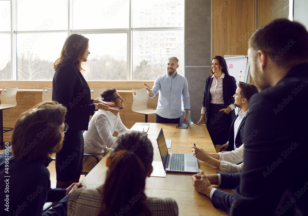 Happy Teamwork. Team of people at business meeting. Multiethnic group ...