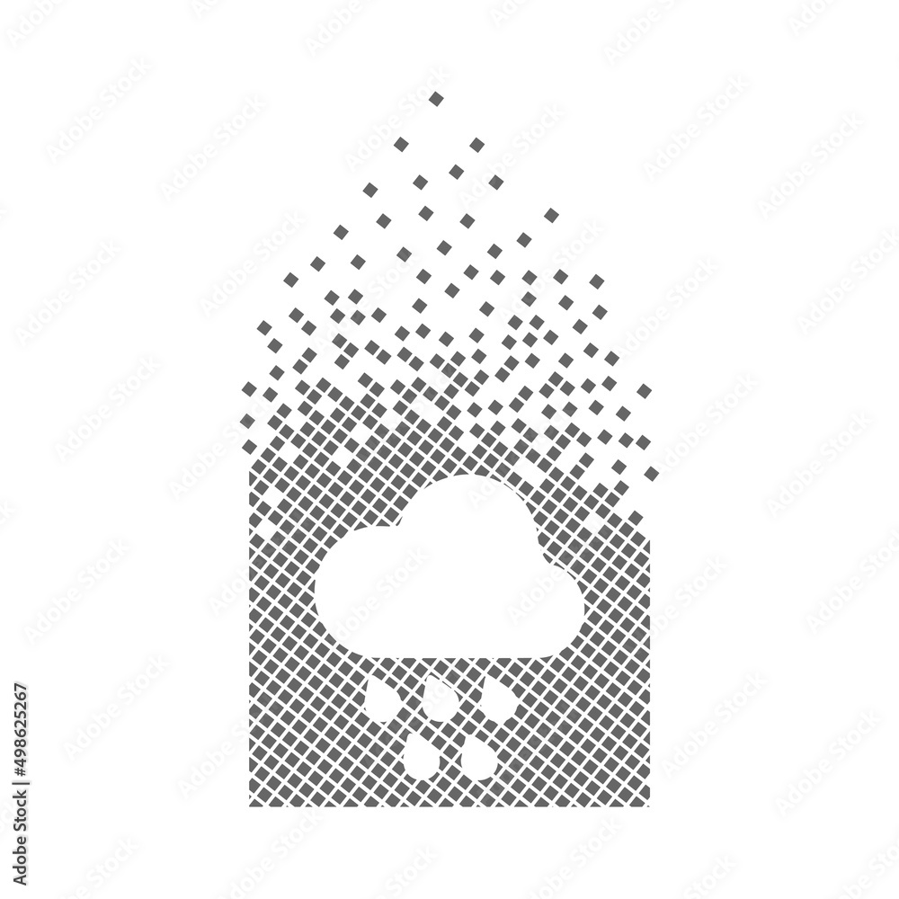 Rain sign fast pixel dots icon. The environmental hazard pixel is flat ...