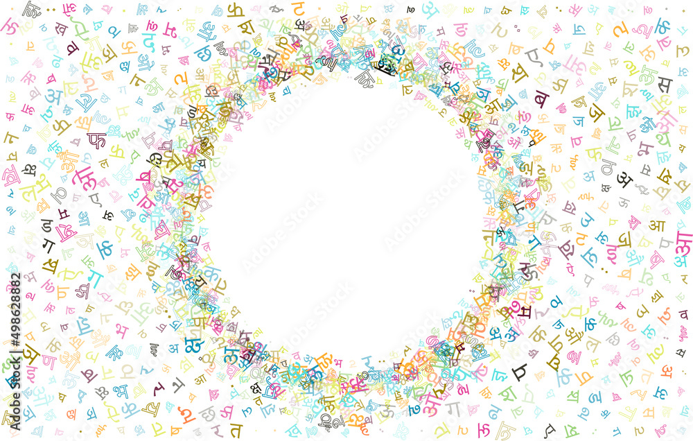 Poster Colorful vector background made from Hindi alphabets, scripts ...