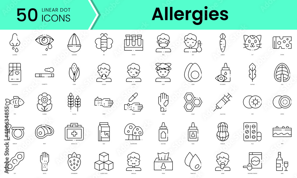 Set of allergies icons. Line art style icons bundle. vector ...