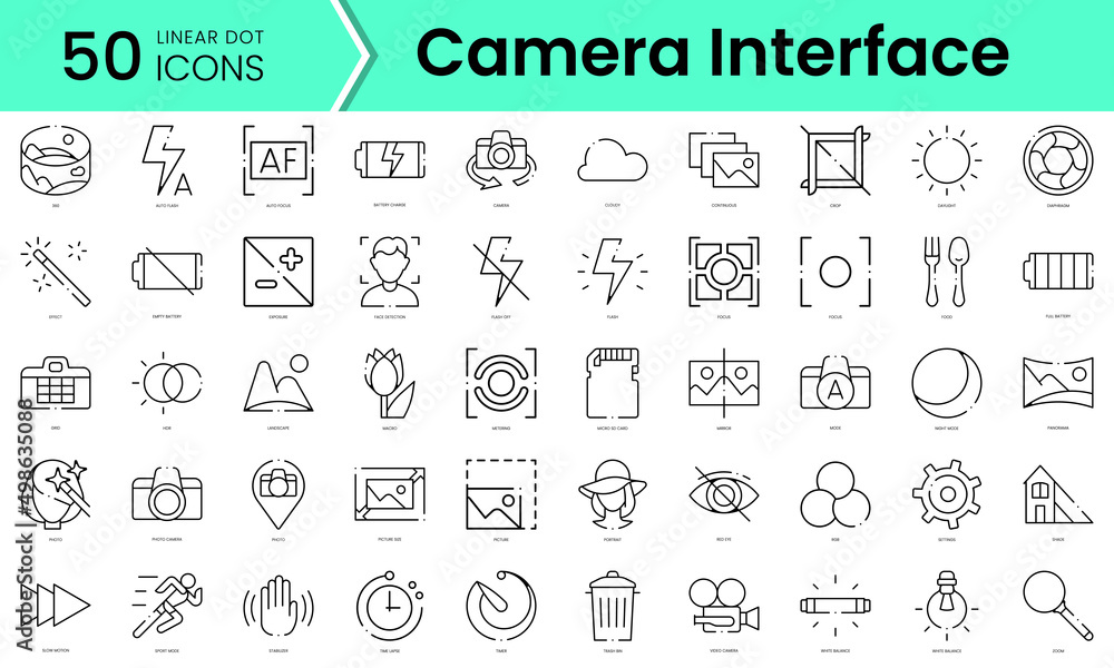 Set of camera interface icons. Line art style icons bundle. vector ...