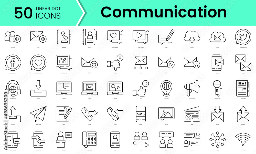 Set of communication icons. Line art style icons bundle. vector ...