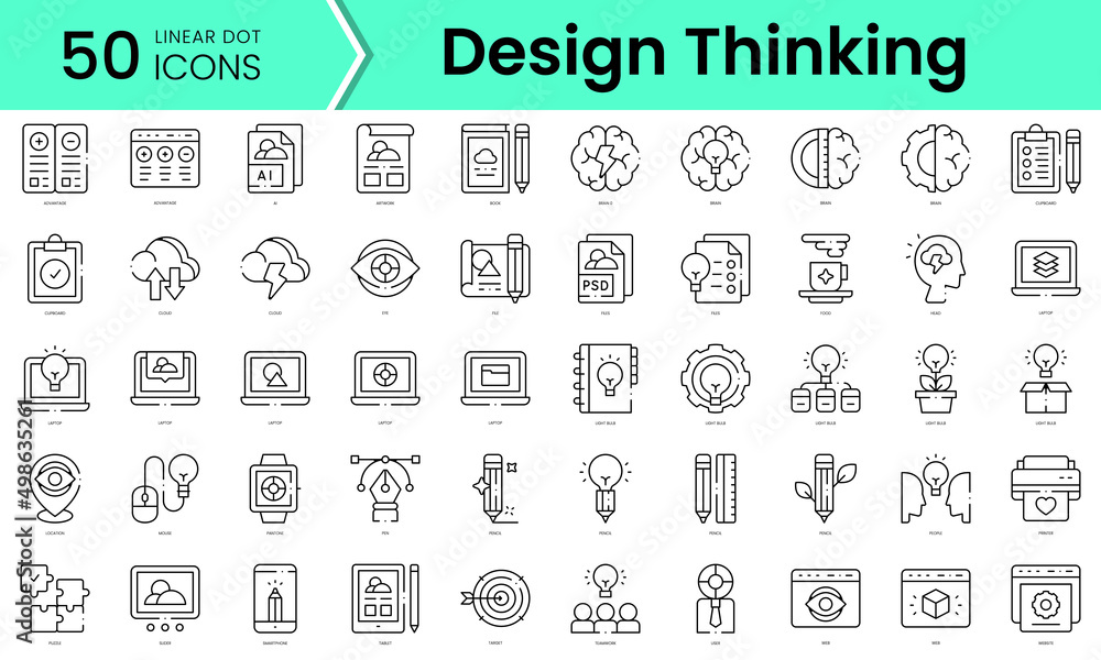 Set of design thinking icons. Line art style icons bundle. vector ...