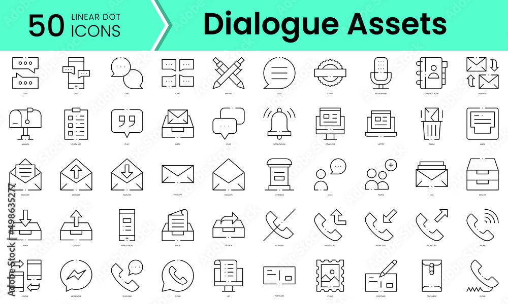 Set of dialogue assets icons. Line art style icons bundle. vector ...