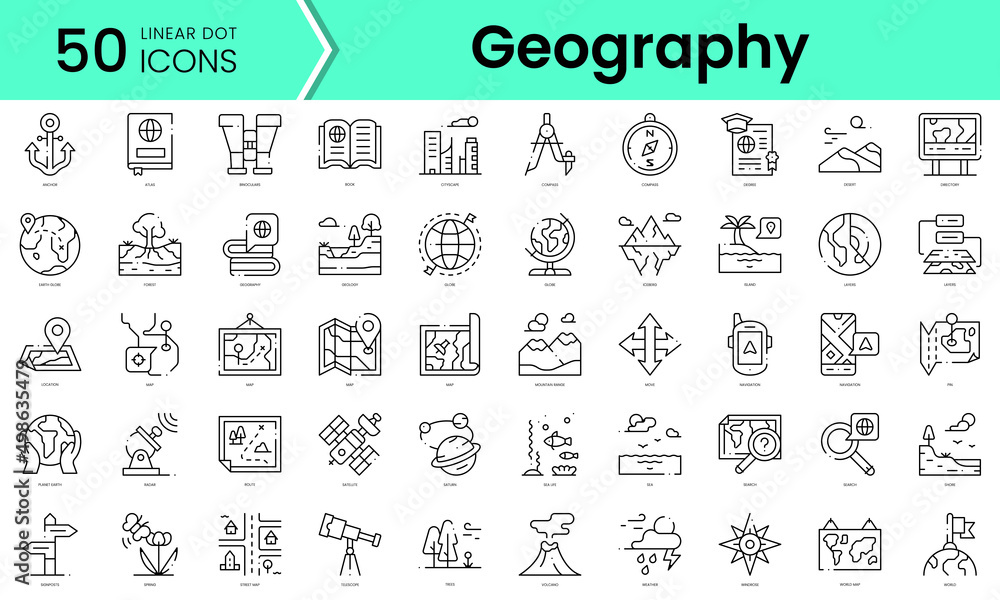 Set of geography icons. Line art style icons bundle. vector ...