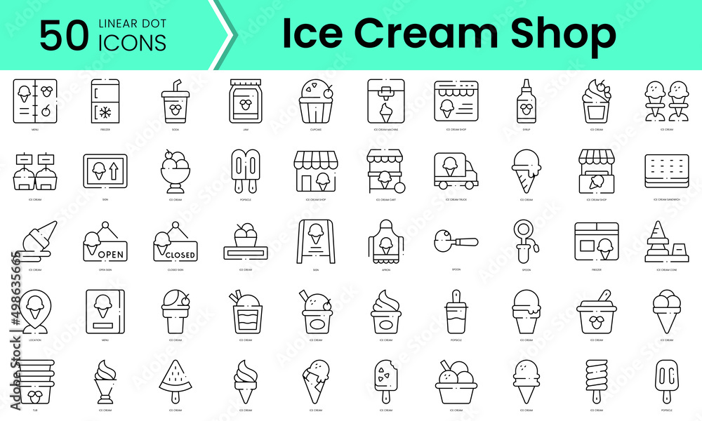 Set of ice cream shop icons. Line art style icons bundle. vector ...