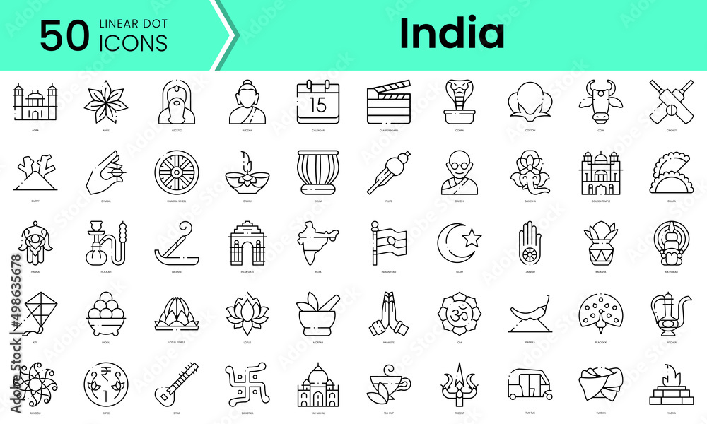 Set of india icons. Line art style icons bundle. vector illustration ...