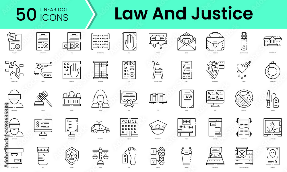 Set of law and justice icons. Line art style icons bundle. vector ...
