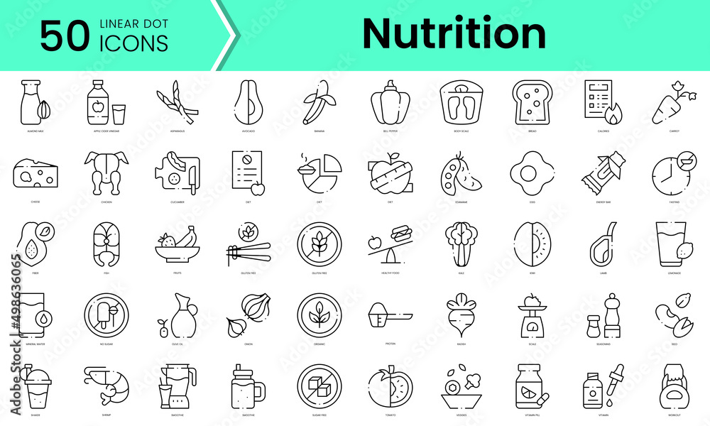 Set of nutrition icons. Line art style icons bundle. vector ...