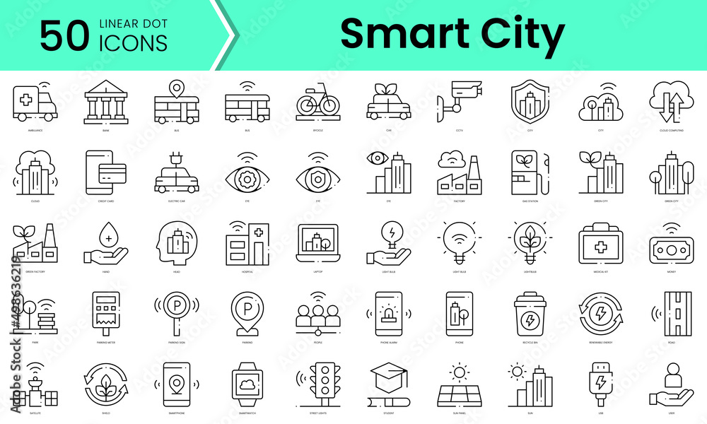Set of smart city icons. Line art style icons bundle. vector ...