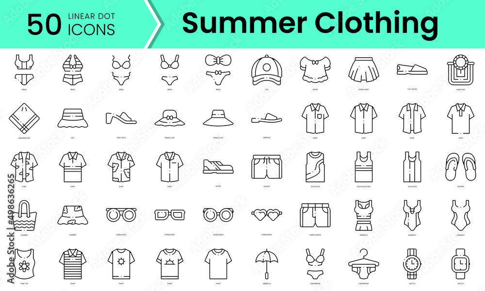 Set of summer clothing icons. Line art style icons bundle. vector ...