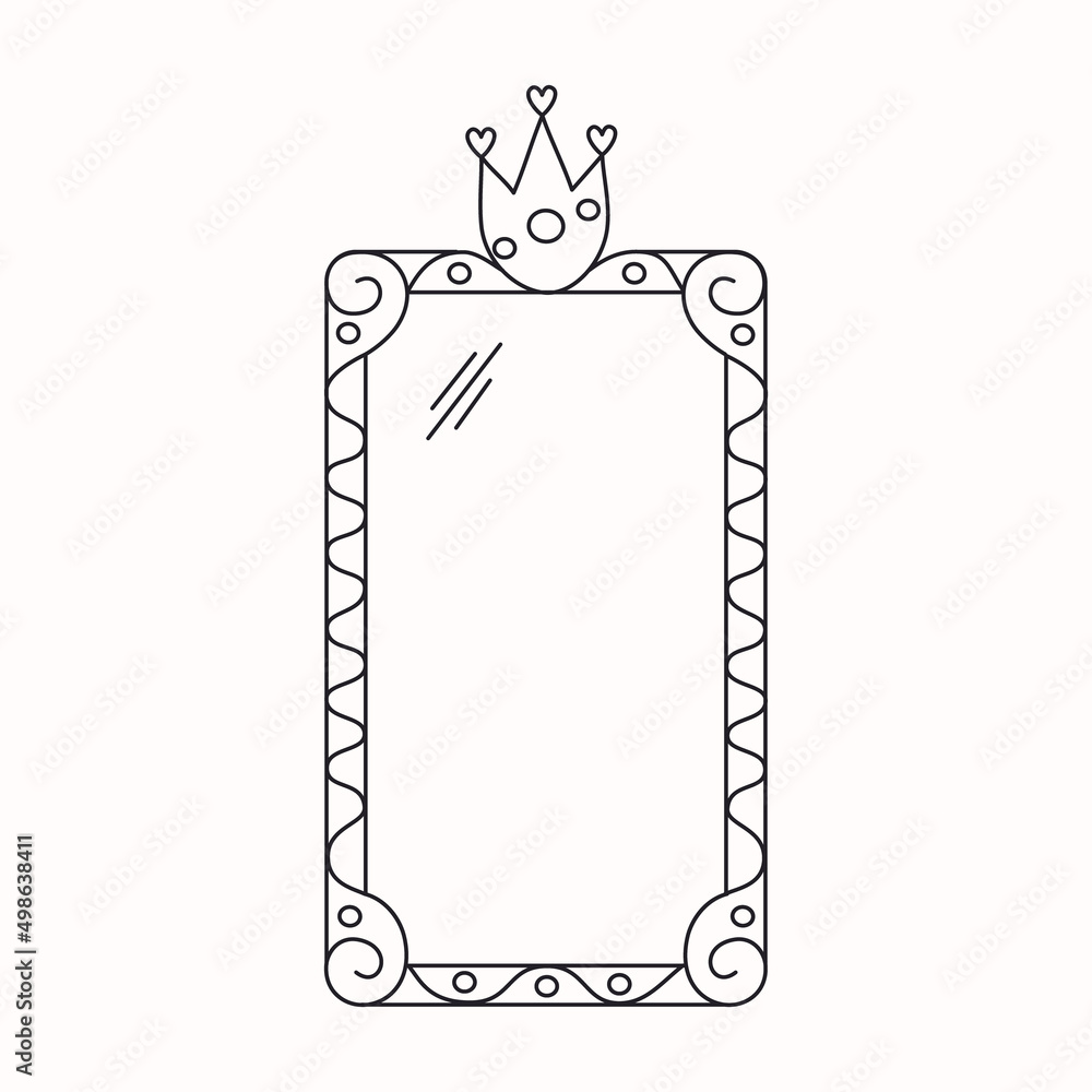 Princess mirror frame with crown or tiara line vector illustration ...