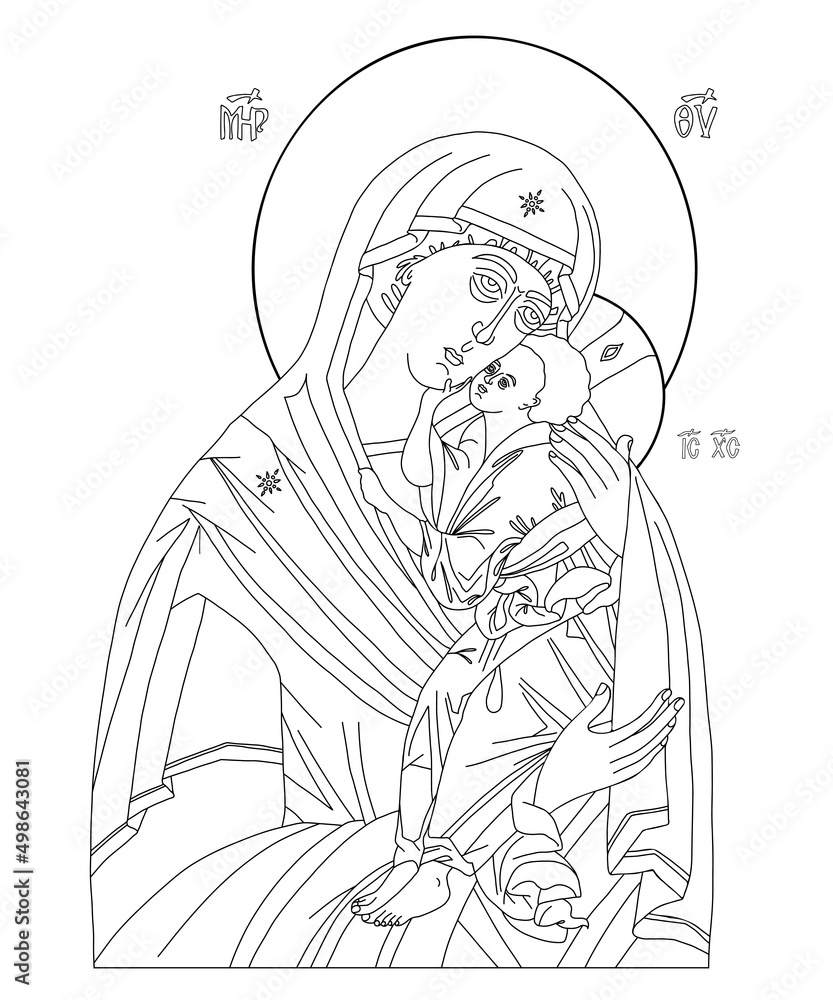 Orthodox icon of Virgin. Holy Mother, God Mother of God Queen of Heaven ...