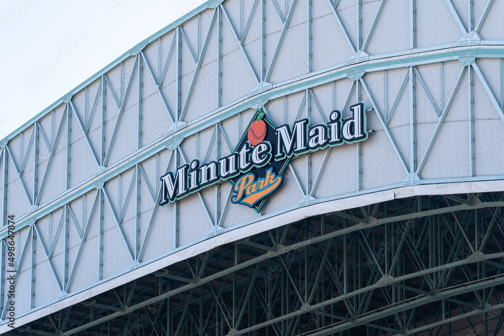 Houston, Texas, USA - February 27, 2022: Minute Maid Park sign on the ...