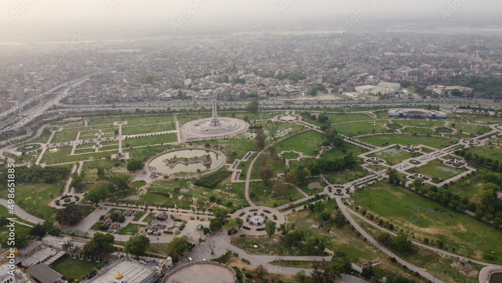Aerial View of Minto Park Minar e Pakistan Azadi Chawk Lahore Punjab ...