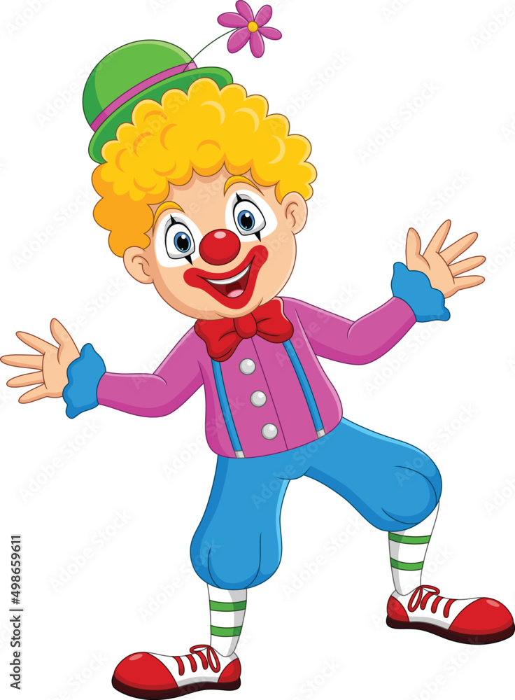 Cartoon happy clown waving hand Stock Vector | Adobe Stock