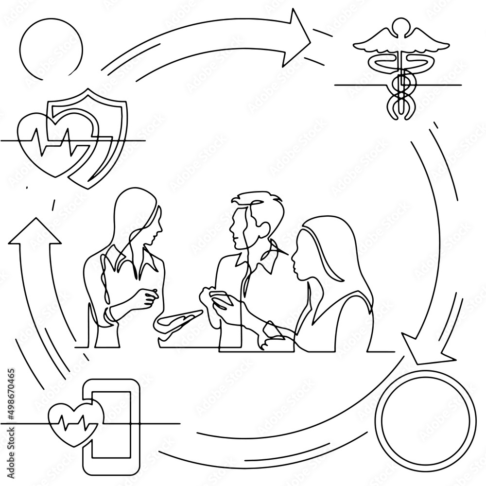Concept visualization line icon drawing of healthcare and wellness ...