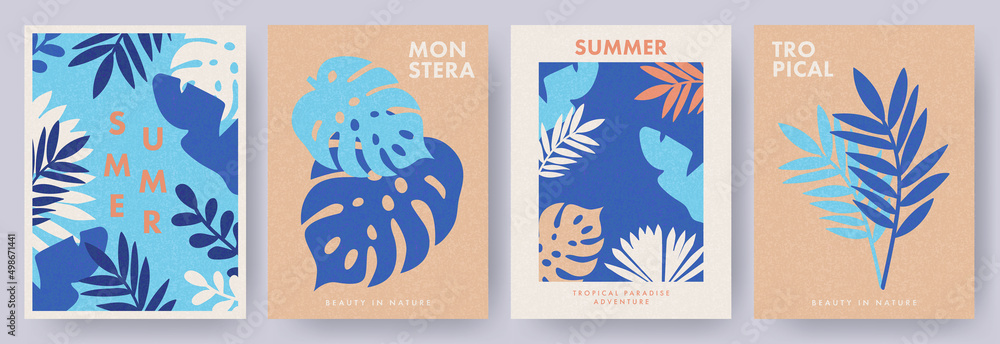 Tropical Summer posters set in minimalist style. Abstract Botanical ...