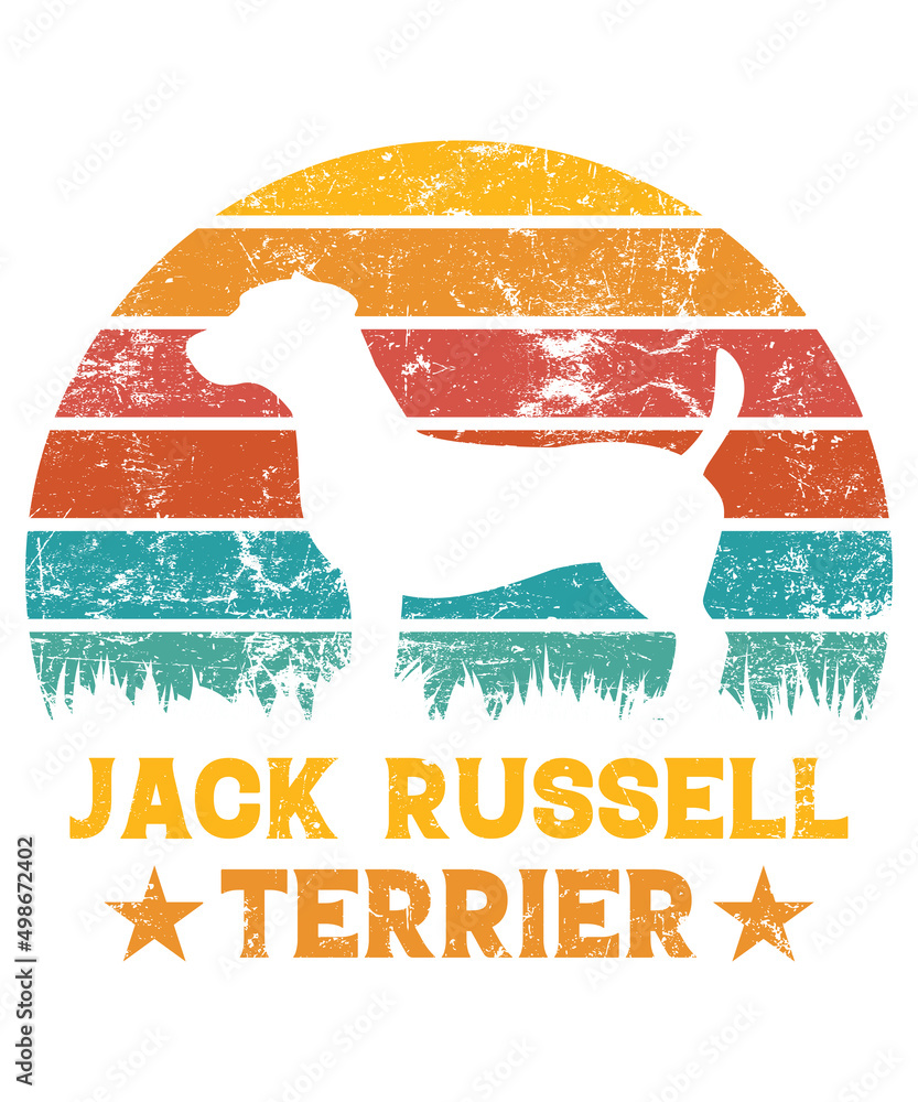 Jack Russell Terrier Retro Vintage Sunset T-shirt Design template ...