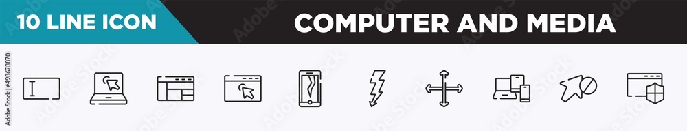 set of 10 outline computer and media icons. editable thin line icons ...