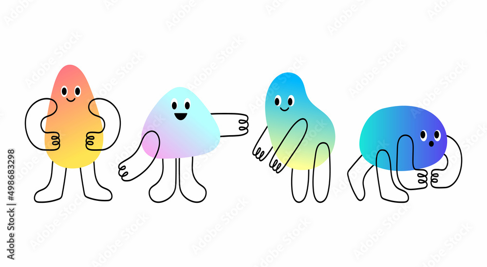 Bundle of various bright creatures with body and hands. Cute ...