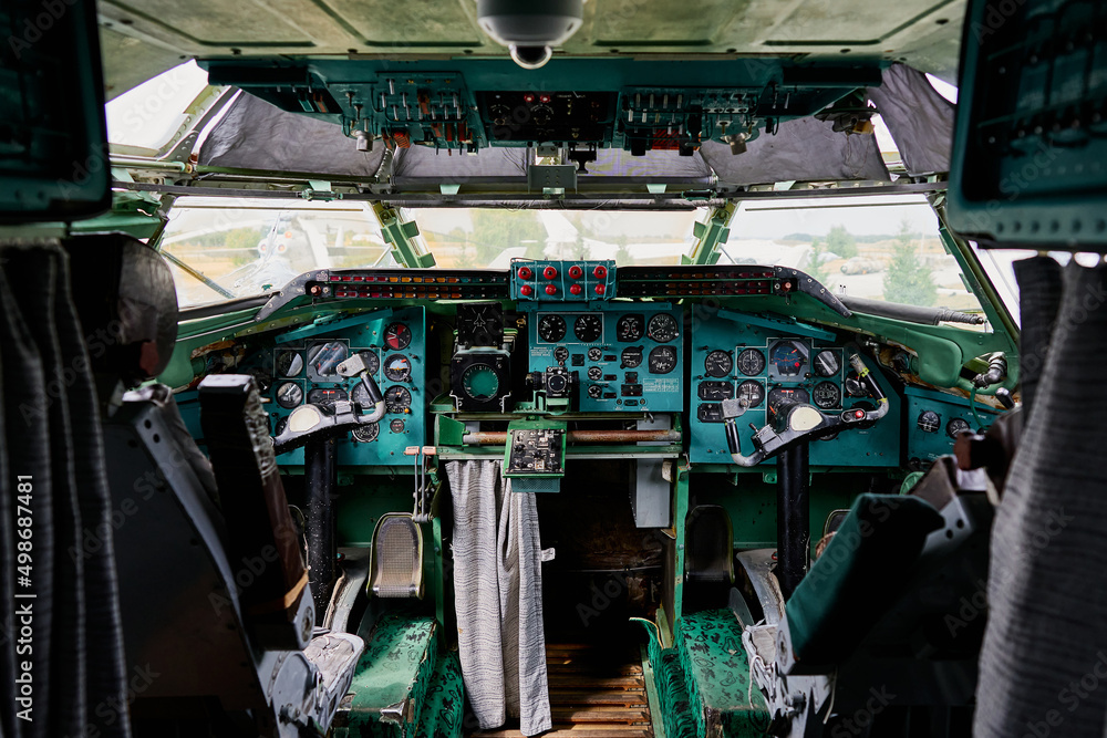 cockpit of a Soviet aircraft control panel instruments Stock Photo ...