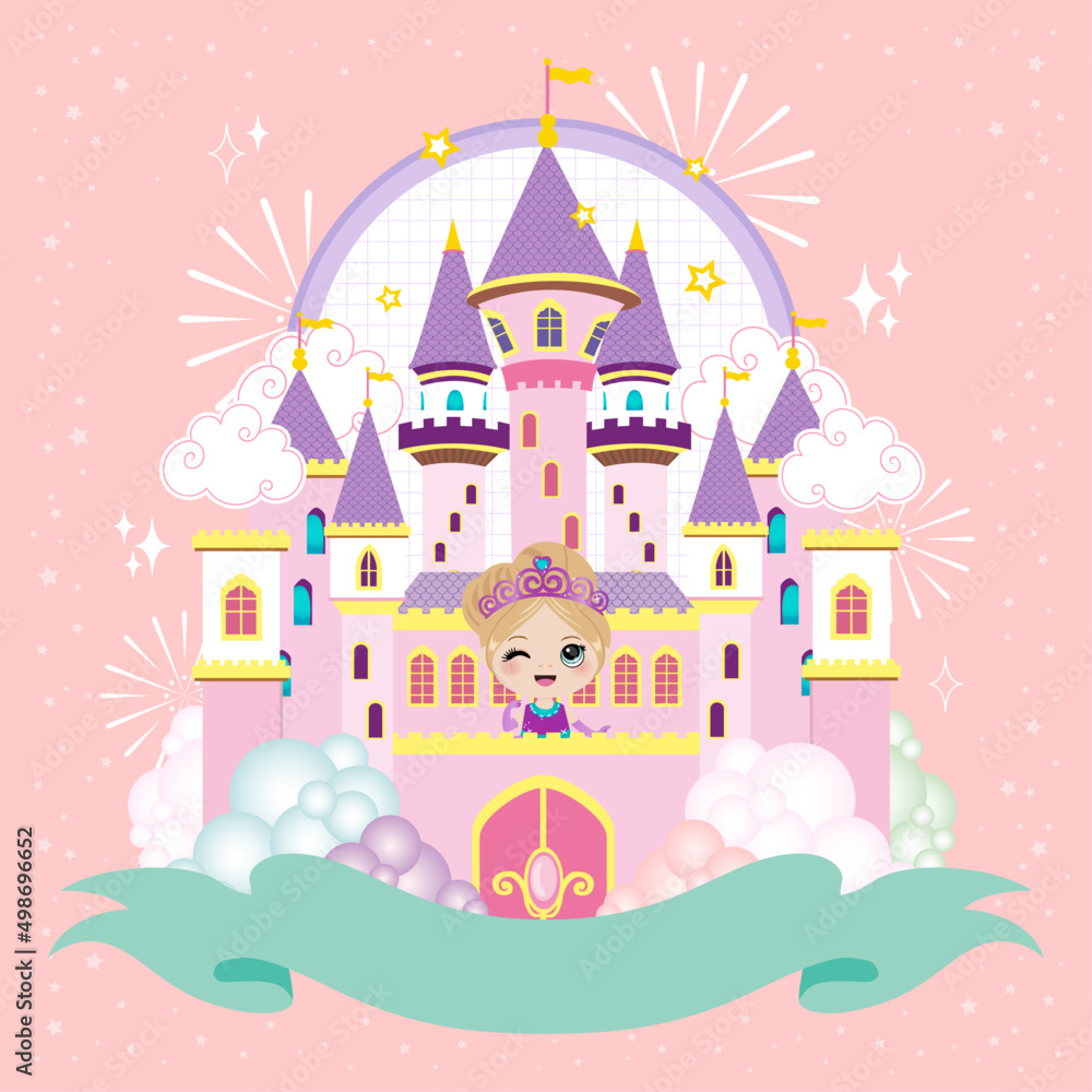 Fairy-tale castle for Princess, magic kingdom. Background scene with ...
