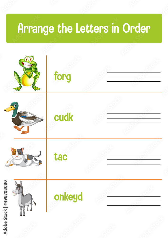Worksheet design for arranging letters Stock Vector | Adobe Stock