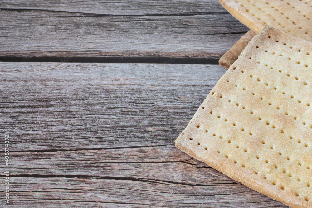 A close-up of homemade unleavened bread for the Christian Passover ...
