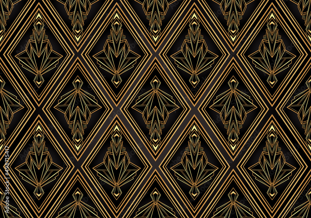 Art deco style geometric seamless pattern in black and gold. Vector ...