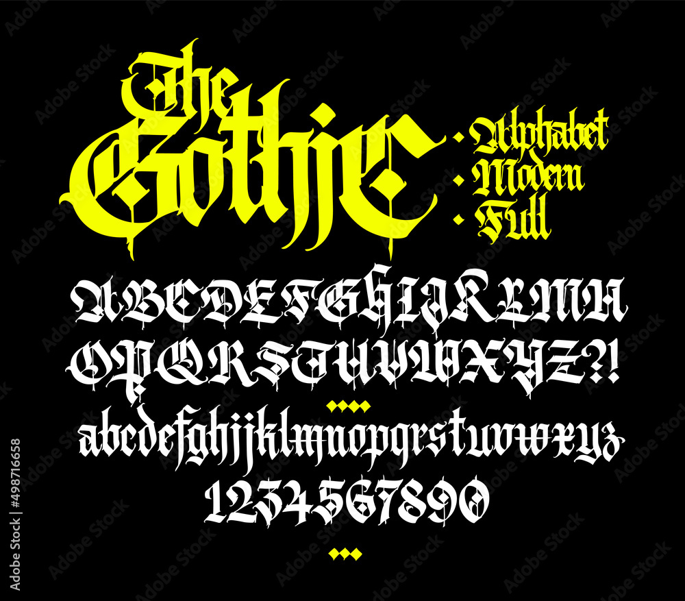 Modern Gothic, full English alphabet. Medieval uppercase and lowercase ...