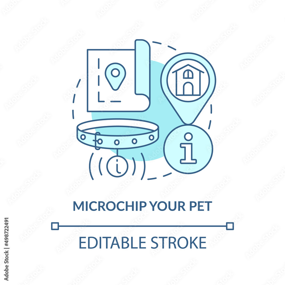Microchip pet turquoise concept icon. Proper pet care routine abstract ...