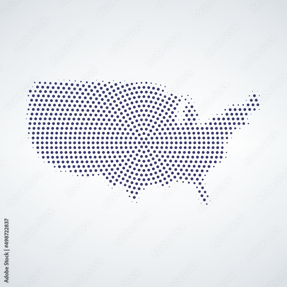 Halftone circle centered USA Map. Vector geographic map on a white ...